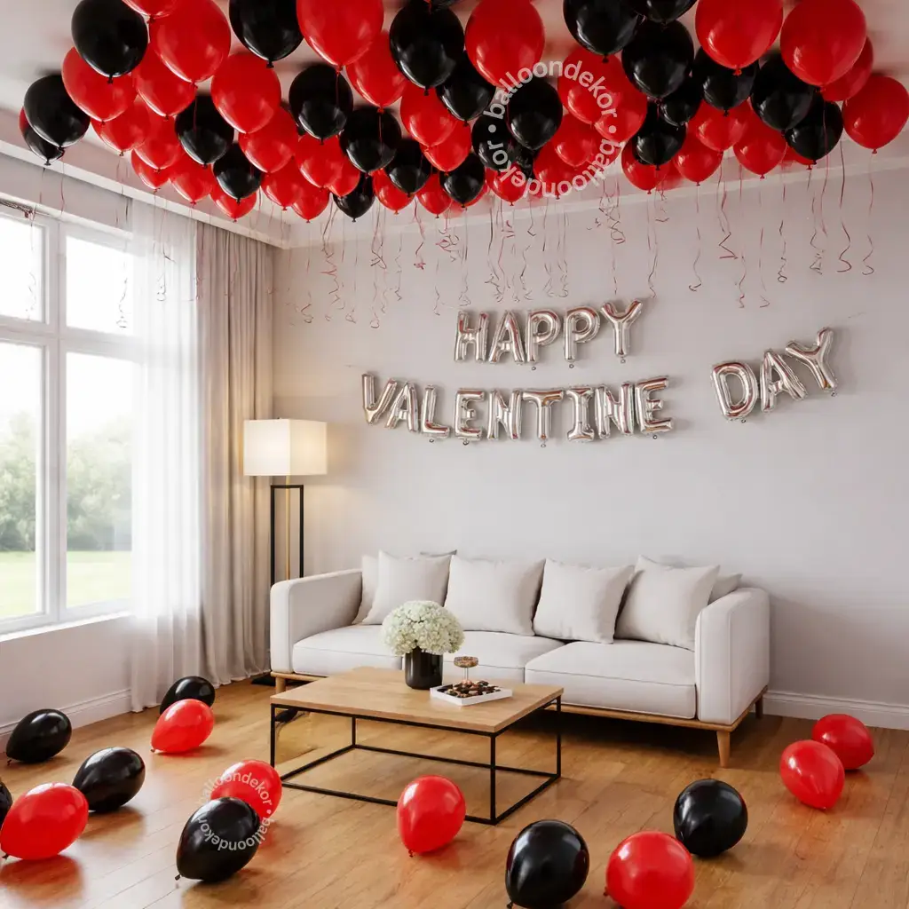 Valentine Balloon Ceiling Setup